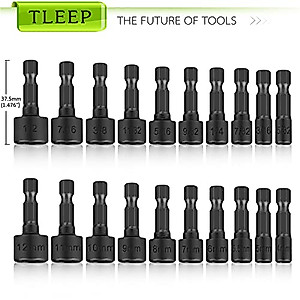 TLEEP 20 x Power Nut Driver Set for Impact Drill, SAE and Metric 1/4” Hex Head Drill Bit Set Screwdriver Socket Set, Chrome Vanadium Steel, Quick Change Chuck Socket Wrench Screw Impact Nutsetter
