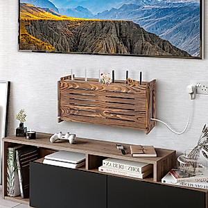 Router Shelf Wall Mount WiFi Router Storage Box Modem Cable Router Cover Organized Power Strip Cable Management Hider Rack by Wood Need Assembly 26 * 9.8 * 5.4 in(L* H * D) SSE