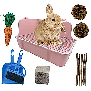 MUYG 11Pcs Rabbit Litter Box Toilet,Bunny Corner Litter Bedding Plastic Square Grate Guinea Pig Bunny Ferret Hamster Hedgehog, Potty Trainer Bedding Box for Guinea Pig Ferret Hamster Hedgehog (Pink)