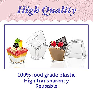 Qyyiguf 100 Pack 2oz/60ml Plastic Square Dessert Cups,Mini Clear Appetizer Cups,Small Disposable Square Cup Serving Bowl for Chocolate Cakes,Ice Cream