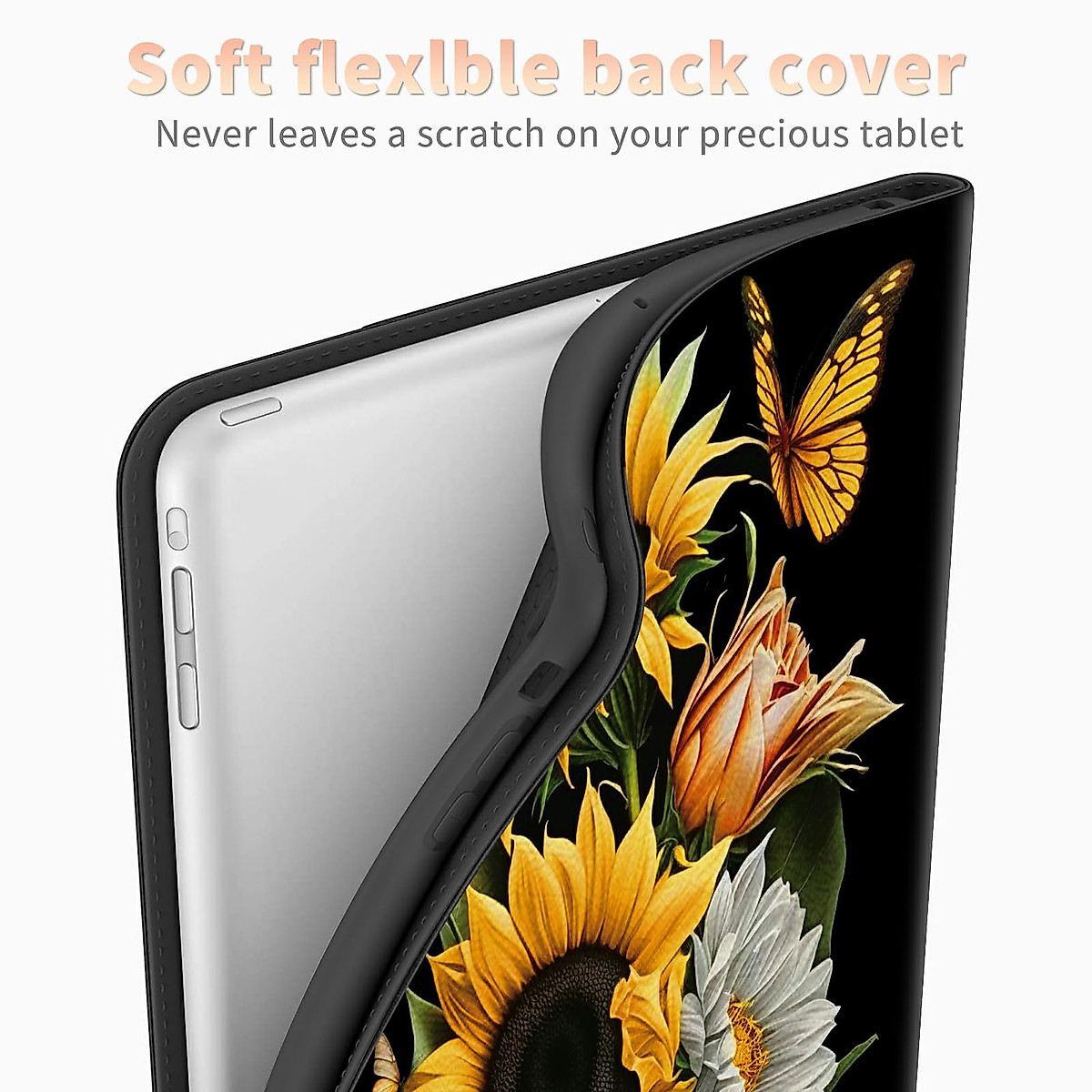 Sunflowers Butterfly Case Compatible with Amazon Fire HD 10 10.1-Inch Tablet (7th Generation and 9th Generation,2017 and 2019 Release), Smart Folding Stand Cover with Auto Wake/Sleep