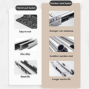 Pull Out Cabinet Drawer Organizer Heavy Duty Telescopic Double Tier Wire Basket Slide Out Shelf Storage 304 Stainless Steel Slide Out Cabinet Organizer for Cupboard, Pantry, Chrome (49W*42D*13H(cm))