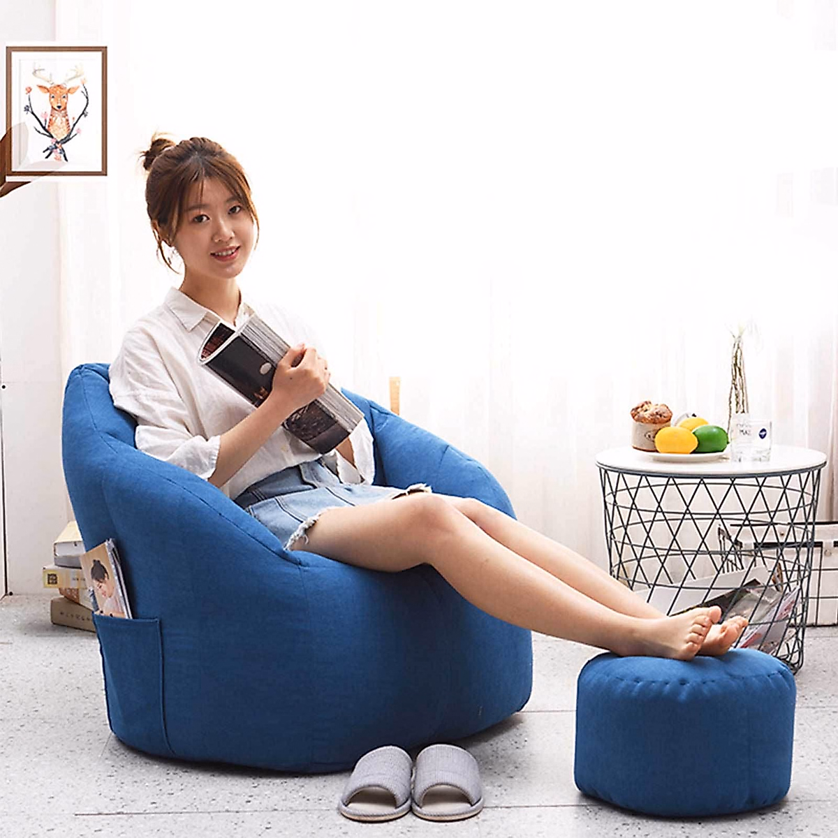 RFSHOP Bean Bag Chair, Bean Bags for Classroom, Bean Bag Chair Without Filling, Durable Polyester Nylon Blend Washable Ultra Soft Fine-Lint Cotton and Quality Fabric Beanbag Cover Without Fillings