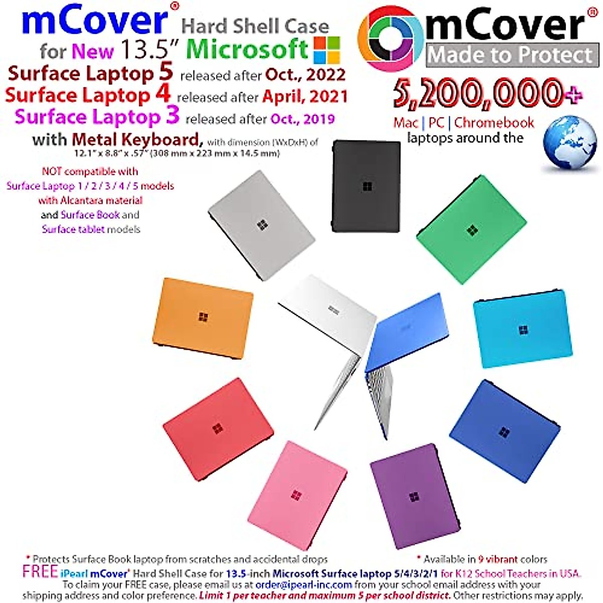 mCover Case Compatible for 13.5" Microsoft Surface Laptop 5/4 / 3 Laptop with Metal Keyboard ONLY (NOT Fitting with Cheaper Surface Laptop Models with Alcantara Keyboard) - Clear