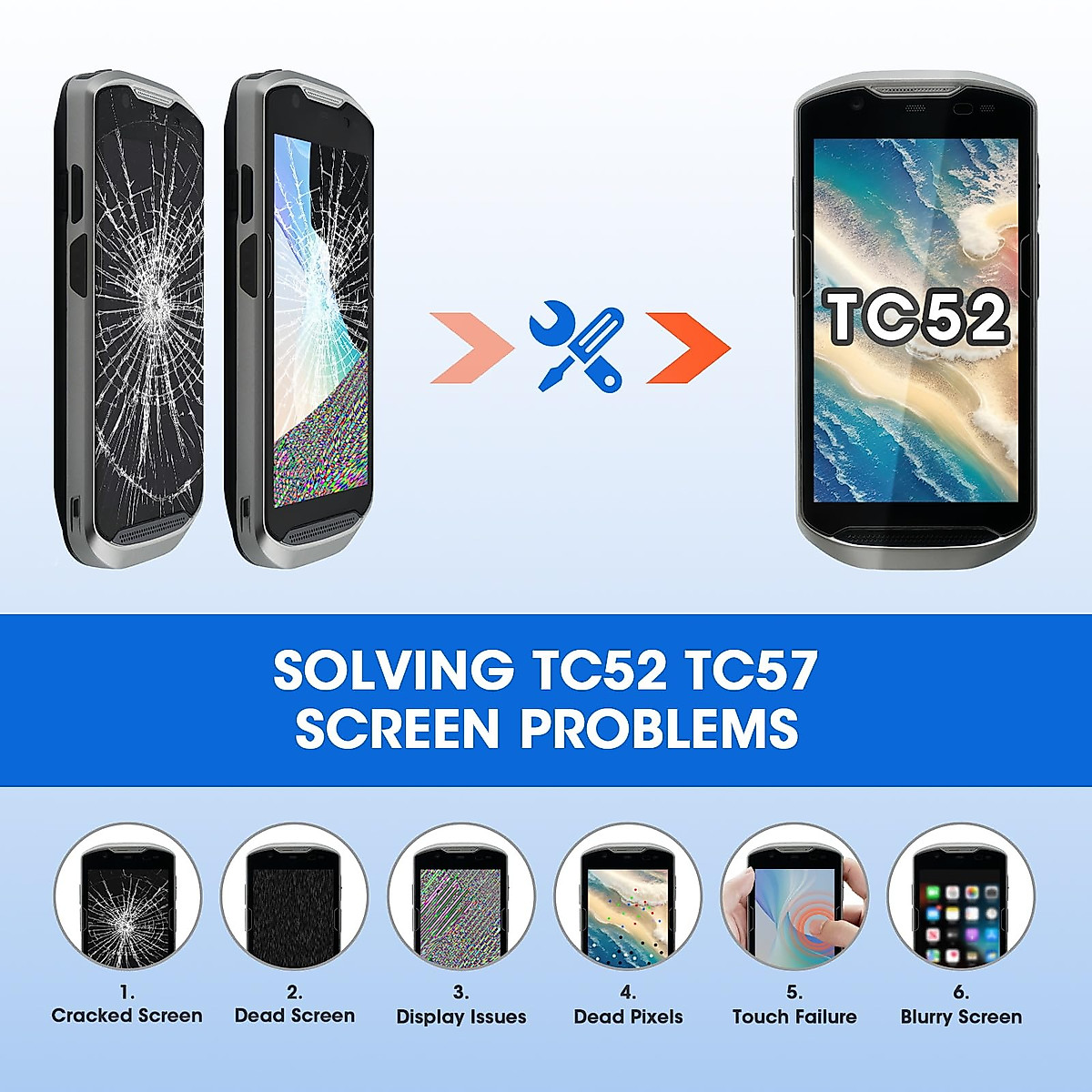 TC52 LCD Screen with Touch Digitizer for Zebra TC52 TC520K TC57 TC57HO Barcode Scanner Handheld Mobile Computer, High-resolution Display Replacement