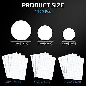 Bekecidi 12 Sheets 1160pcs Screw Hole Stickers, 3 in 1 Self-Adhesive Screw Hole Stickers Plastic Screw Cap Covers Sticker for Wood Cabinets Furniture Screws White