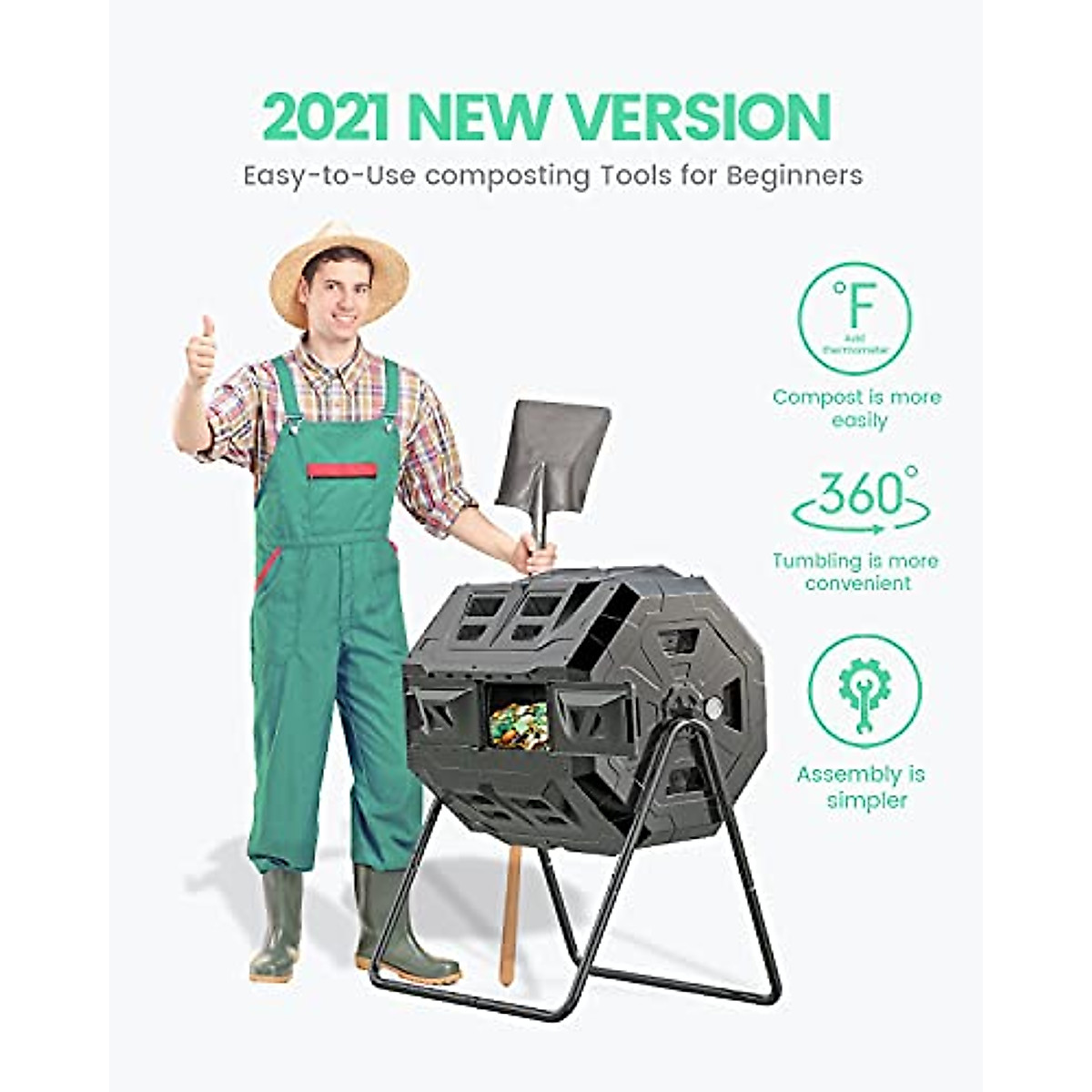 Garden Compost Bin with Garden Work Apron,Great Gardening Gifts for Women Men Lawn Care