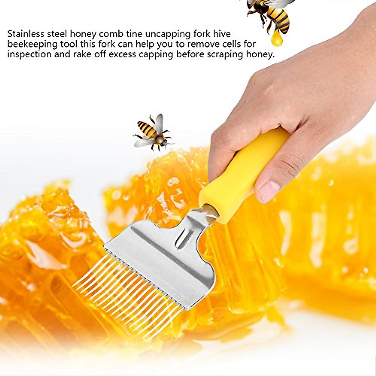 GOTOTOP Beekeeping Uncapping Fork Bee Keeping Bee Honey Uncapping Fork Stainless Steel Tine Beekeeping Honey Beekeeping Extractor Tool, 8.66 x 2.76 Inch,Yellow