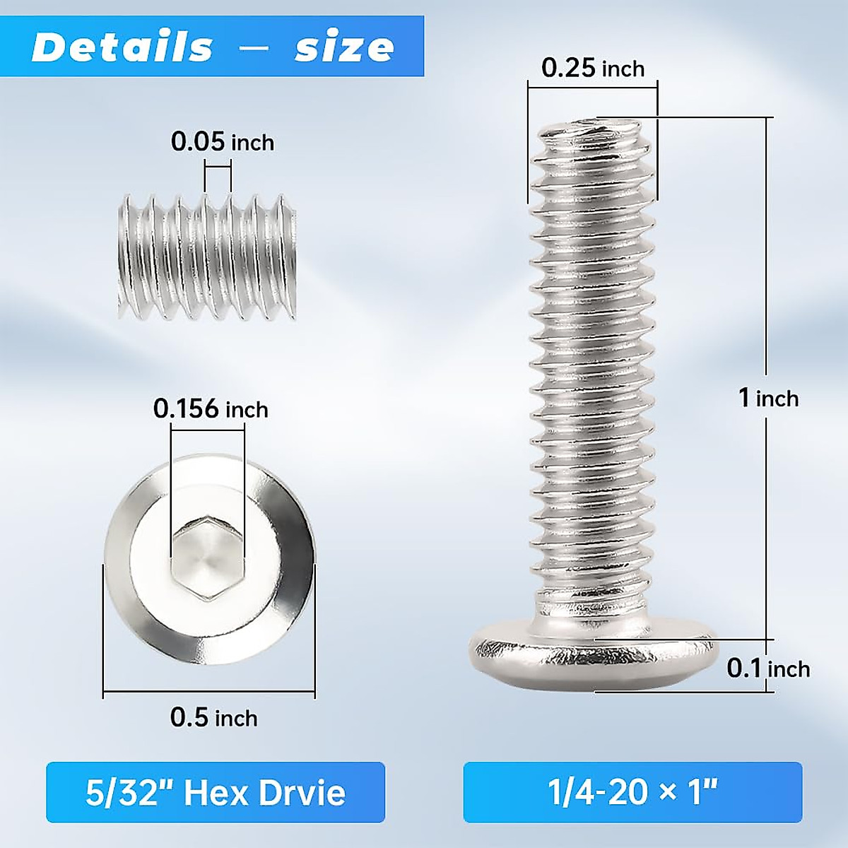Glvaner 1/4"-20 x 1 Binding Screws Furniure Screws Connection Bolts, Socket Head Cap Screws 304 Stainless Steel Full Thread, 30 PCS