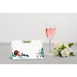 Table Place Card, Christmas Themed Tent Style Cards, Pack of 25 Half-Fold Reception Place Card with Santa Claus, Perfect for Christmas Party, Wedding, Bridal & Baby Shower, Birthday, Banquet A18