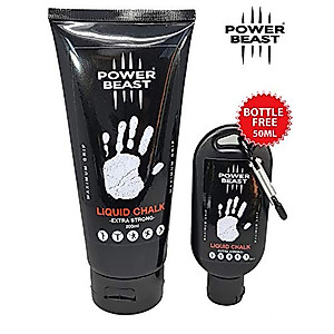 POWER BEAST Liquid Chalk, 2 Bottles Combo of 200 + 50 ML, Liquid Sports Chalk, Free Professional Hand Grip for Gym, Weightlifting, Rock Climbing, Gymnastics, Crossfit, Powerlifting, Pole Dance.
