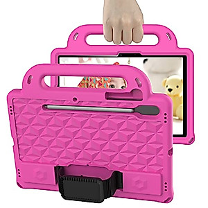 Shockproof Case for 11-inch Samsung Galaxy Tab S9/S8/S7, Galaxy Tab S9 FE 2023 Case, Techcircle EVA Foam Handle Stand Protective Case with Shoulder Strap & Elastic Hand Strap Rugged Kids Cover, Rose