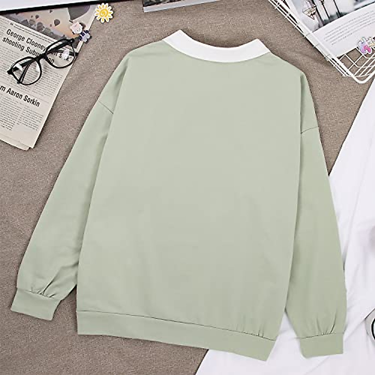 CM C&M WODRO Women Frog Sweatshirt Graphic Aesthetic Oversize Pullover Clothes Long Sleeve T-Shirt with Pocket (Green, Large)