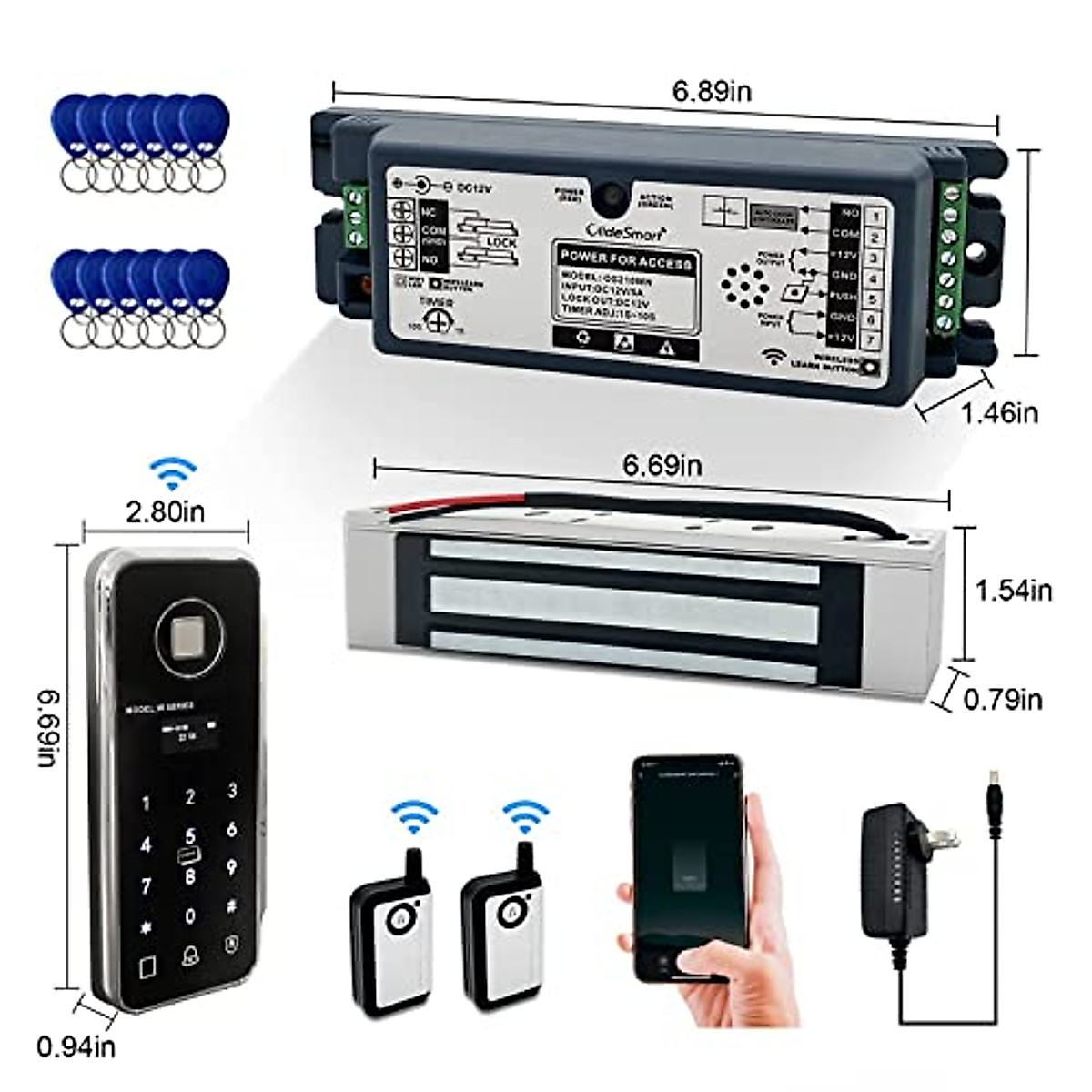 WiFi Access Control 400lb Holding Force Electic Magnetic Door Lock System Kit with Remote and Smartphone app Control, paired with Wireless Fingerprint and Access Kaypad (Electric Magnetic Lock kit)