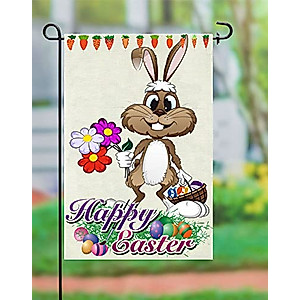 Easter Garden Flag Vertical Double Sided Rabbit Bunny Floral Egg Flag Yard Farmhouse Decoration 12 X 18 Inch