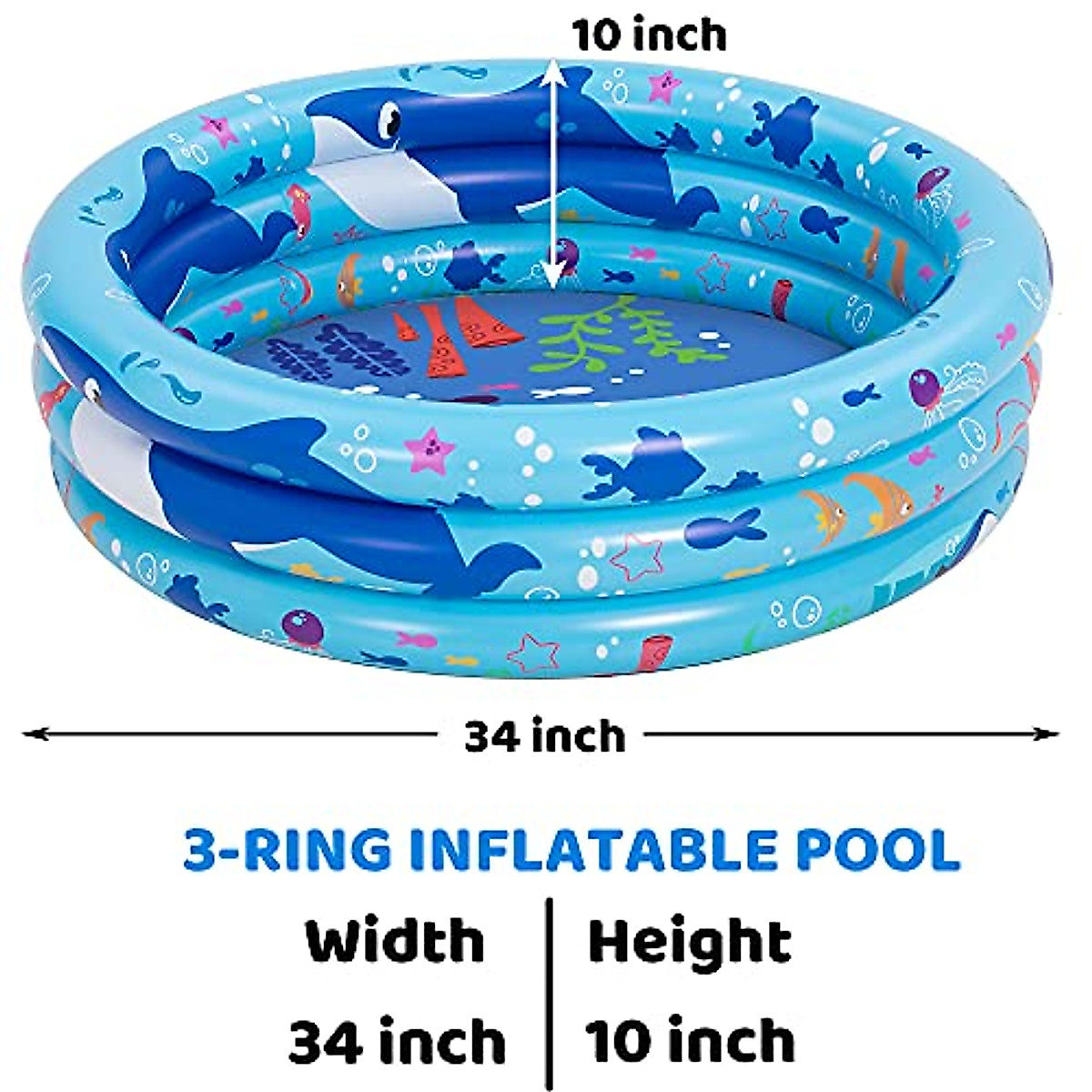 34'' Dinosaur & Ocean Inflatable Kiddie Pool Set, 2 Pack Summer Fun Swimming Pool for Kids Water Pool Baby Pool Pit Ball Pool for Ages 3+