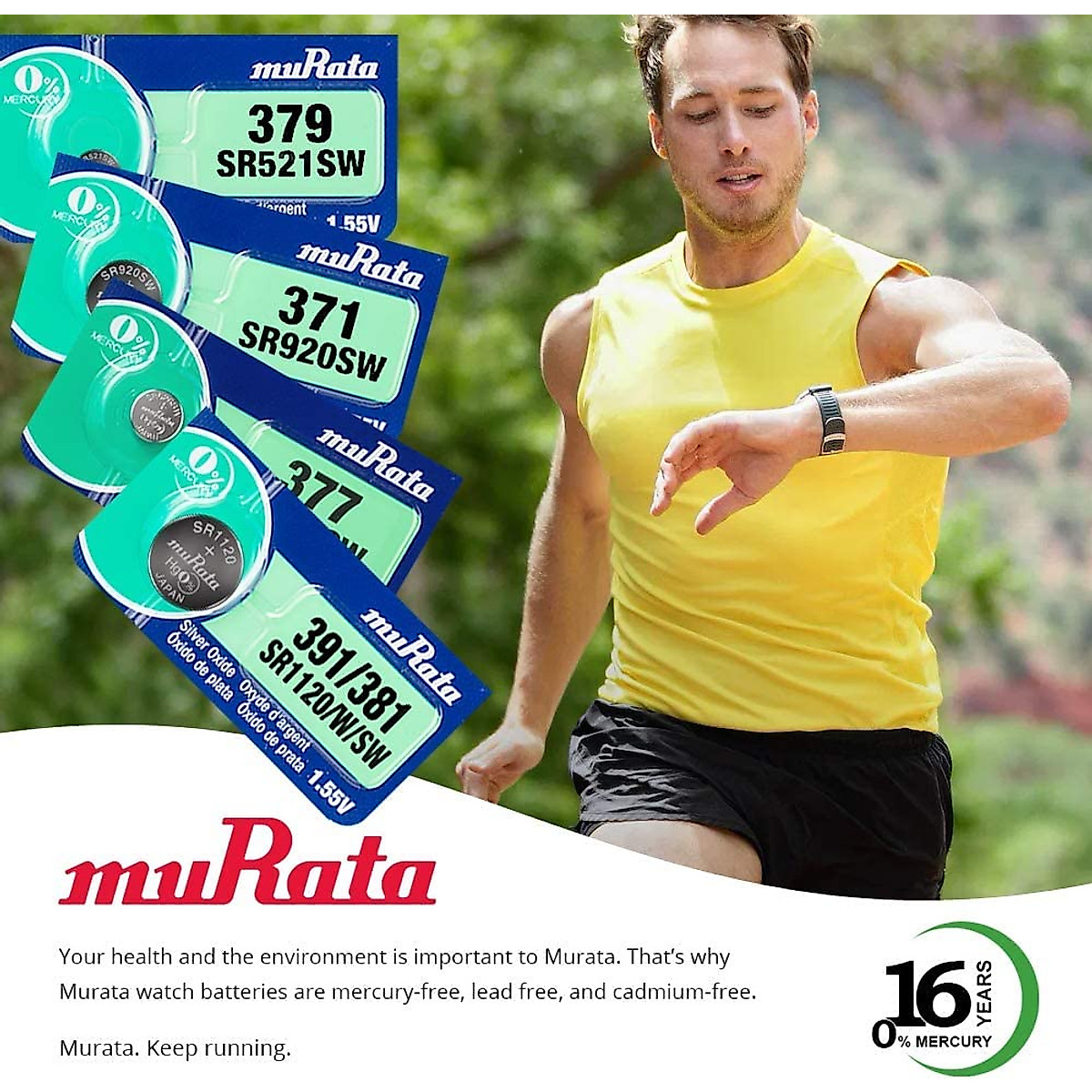 Murata 376 SR626W Battery 1.55V Silver Oxide Watch Button Cell - Replaces Sony 376 (2 Batteries)