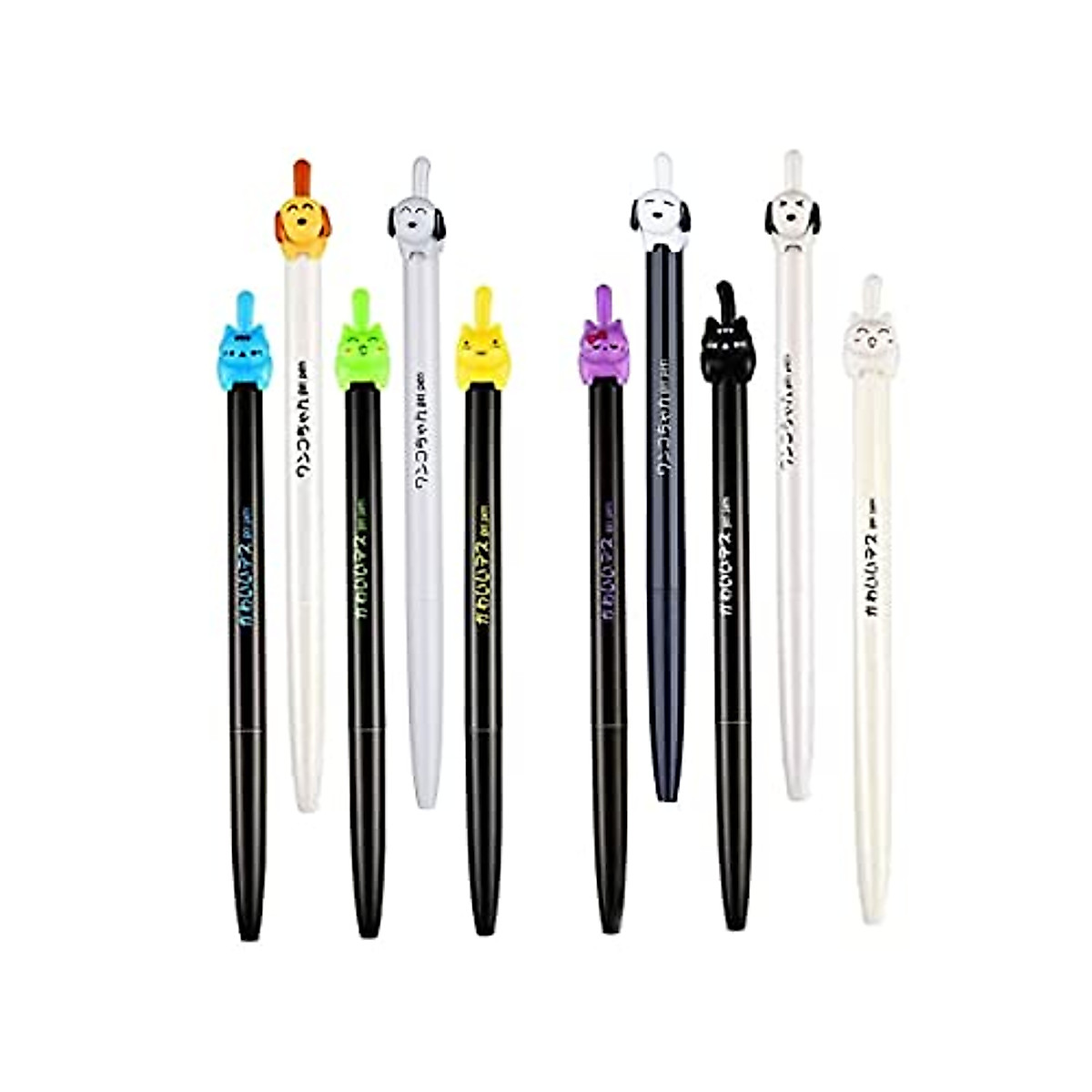 10 Pcs Cat and Dog Cute Pea Sprouts Luminous Color Cartoon Dust Plug Gel Pen Ball Pen Kawaii Stationery Zakka Office Material Escolar School Supplies Gift Set