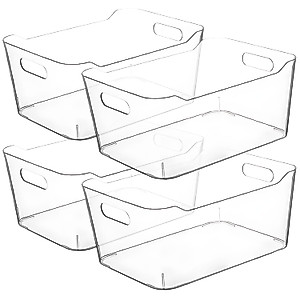 Clear Plastic Storage Bins for Kitchen Organization or Pantry Organizers and Storage, Freezer Fridge Organizer Storage Containers Bin for Organizing Refrigerator Medicine Closet Cabinet Organizers