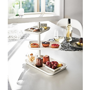 Yamazaki Home 3-Tier Serving Stand - Appetizer Tray Organizer for Party or Kitchen Steel One Size White