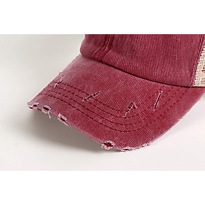 YIBOBA Ponytail Baseball Cap Retro, Messy Visor Dad Hat Ponycaps Adjustable Cotton and Twill Mesh Trucker Caps (Red)