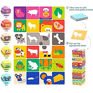 TOP BRIGHT Colored Wooden Stacking Games for Kids Toddler Building Blocks Fine Motor Skills Toy - 51 Pieces with Cards