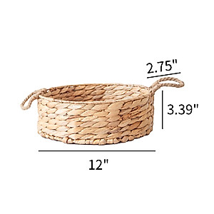YRLSOTGE Water Hyacinth Storage Baskets, Decorative Baskets for Organizing with Double Handles-Wicker Baskets for Shelves,Round Wicker Baskets -Store Make-Up Accessories, Paper Towel,1 Pack.