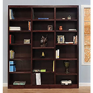 Traditional 84" Tall 18-Shelf Triple Wide Wood Bookcase in Cherry