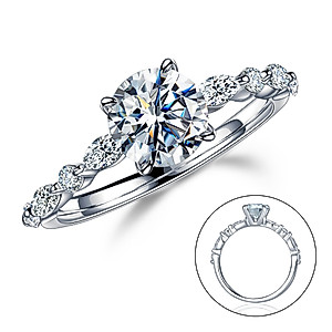 MOOSEA Moissanite Engagement Rings for Women, 1ct Round D Color VVS1 Clarity Lab Created Diamond Wedding Rings 14K White Gold Vermeil Moissanite Solitaire Ring for Women Wife Anniversary Rings Gifts