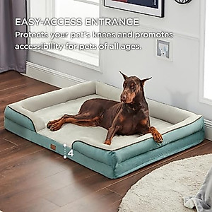 Bedsure XXL Orthopedic Dog Bed - Washable Great Dane Dog Sofa Beds for Giant Dogs, Supportive Foam Pet Couch Bed with Removable Washable Cover, Waterproof Lining and Nonskid Bottom, Washed Blue