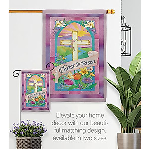 Breeze Decor Christ is Risen Garden Spring Easter Egg Bunny Chicks Cross Religious Christian Rejoice Tulip Decorative Gift House Banner Double Sided, Thick Fabric, Small Flag Only