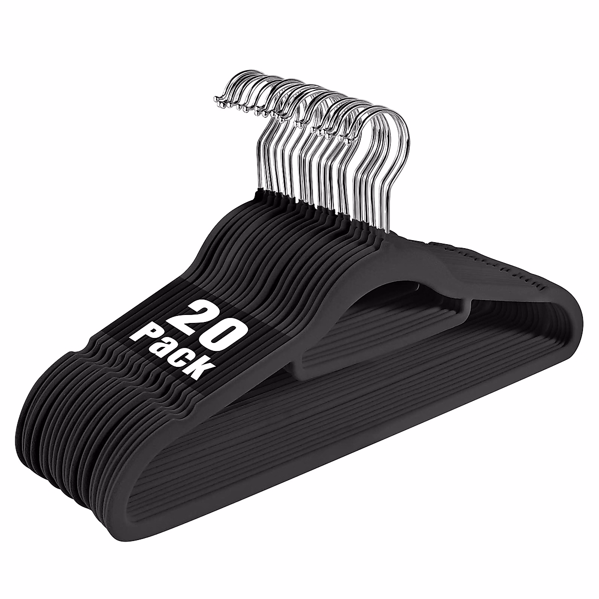 JohneyRulu Velvet Non-Slip Black Hangers - Space-Saving Heavy-Duty Suit Hangers with 360° Swivel Hook - 20 Pack