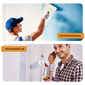 Raulde Paint Roller Kit of 10 Pcs - Includes a Paint Tray, Brush, Large and Mini Rollers & Sleeves, Paint Repellent Masking Tape, Paint Mixer - Roller Set for Painting Walls