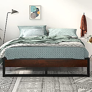 SHA CERLIN 14'' King Size Metal Platform Bed Frame with Rustic Wood & Reverse Holes/Ample Under-Bed Storage Space/Mattress Foundation/No Box Spring Needed/Easy Assembly/Noise Free, Metal Slats