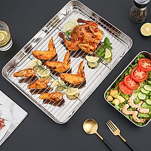 Small Roasting Pan with Flat Rack, Bakeware Nonstick Roaster Pan with Reversible Rack for Oven Baking, BBQ and Roasting(26.5 * 20.5 * 5CM)