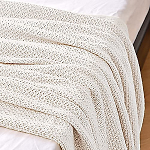 PLEASANT BOULEVARD | Cozy Knitted Throw Knit Blanket, Lightweight Woven Soft Warm Bedspread for Couch Sofa Home Decor and Bed (Beige, Throw(50 x 65in))