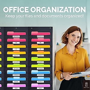 Black Pocket Chart for Classroom - 30 Pocket Storage Black Pocket Charts , 5 Over Door Hangers Included, Hanging Wall File Organizer for File Folders, School Mailbox, Home/Office Papers