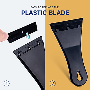FOSHIO 2-Pack Plastic Razor Blade Scraper with 100pcs Single Edge Plastic Razor Blades, Extra Big Plastic Scraper Tool for Removing Paint Spots, Adhesive, Gasket, Decal, Labels and Stickers (Black)
