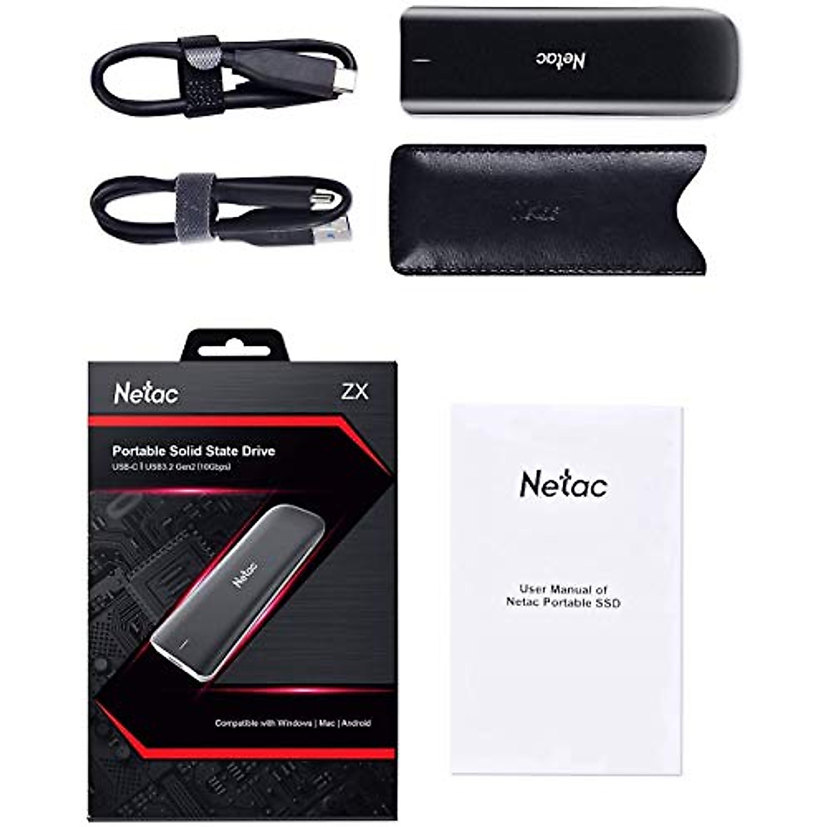 Netac SSD External Drive, Portable SSD 250GB for Type C, Up to 980MB/s, NVME SSD PCIE, USB 3.2 Gen2 10Gbps External Solid State Drive
