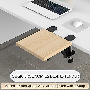 OUGIC Ergonomics Desk Extender Tray, 9.5"x9.1" Punch-Free Clamp on, Foldable Keyboard Drawer Tray, Table Mount Arm Wrist Rest Shelf, Computer Elbow Arm Support