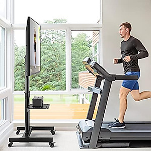 Mobile TV Cart for 32-75 Inch Screens up to 110 lbs, Height Adjustable Rolling TV Stand with Locking Wheels and Metal Shelf, Portable Outdoor Floor TV Stand Movable Monitor Holder for Home Office