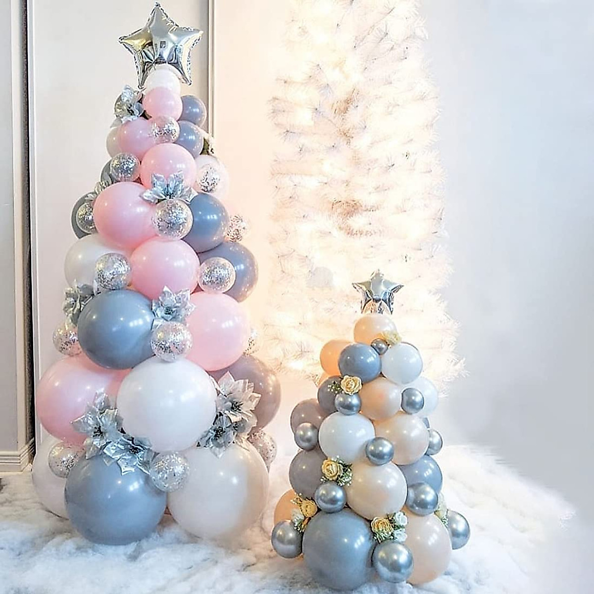 2 Set Metal Balloon Column Stand Kit Adjustable 81 Inch Height Balloon Tower Pillar with Reusable Telescopic Poles and Water Bags for Birthday Baby Shower Graduation Christmas Halloween Wedding Party