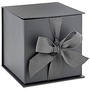 Hallmark Gray Ribbon and Paper Fill Small Gift Box with Lid, Slate Grey