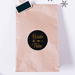 24-Pack, 2” Bride Tribe Stickers, Bachelorette Stickers, Black Gold Glitter Bridal Shower Labels