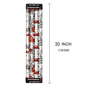 LeZakaa Christmas Wrapping Paper - Silver Metallic Foil with Snowman/Red Truck with Tree/Red House/Tree with Snow Design for Gift Wrap, Craft - 30 x 120 inches - 4 Rolls