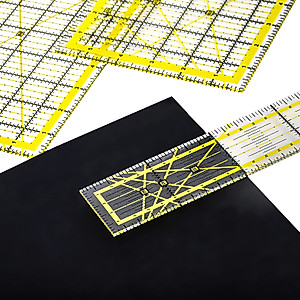 Suwimut Set of 5 Acrylic Quilting Ruler, Square Acrylic Quilter Ruler Fabric Cutting Ruler Clear Mark Acrylic Ruler with Double Colored Grid Lines for Quilting, Sewing, Crafts Template