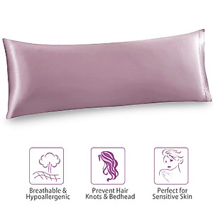 Cobedzy Purple Satin Pillowcase for Hair and Skin, Cooling 20x54 Body Pillowcase Soft Pillow Case Body Size Silky Body Pillow Cover with Envelope Closure