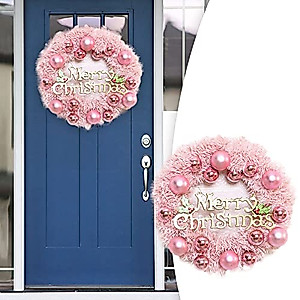 FRAKYEN Christmas Wreath Merry Christmas Garland Holiday Door Wreath Xmas Wreath with Pink Accents for Outdoor Indoor Home Party Décor,12inch