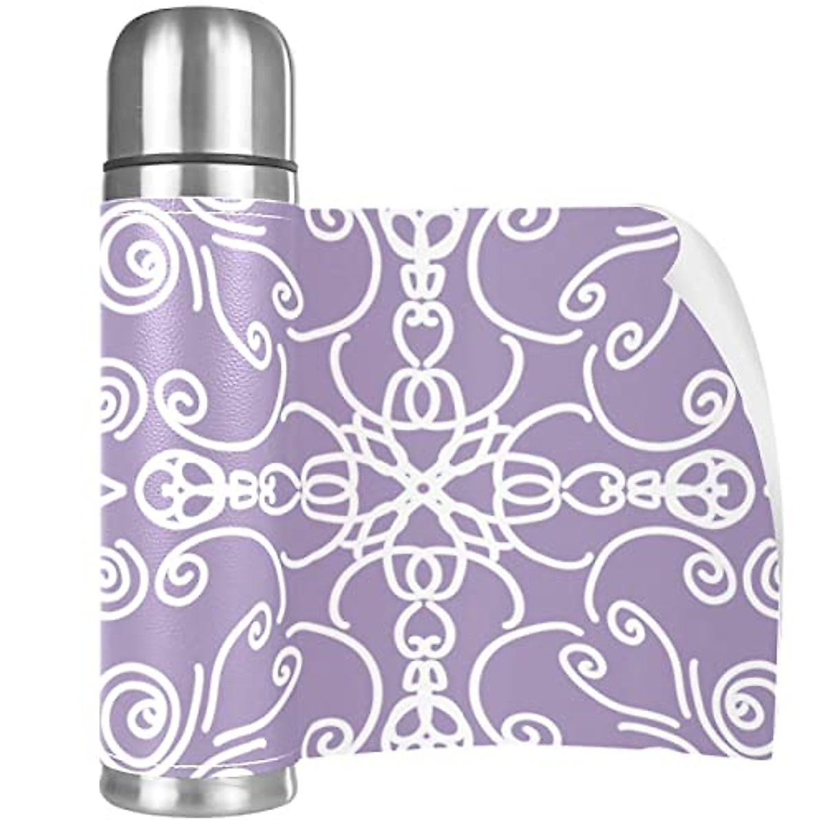 Stainless Steel Leather Vacuum Insulated Mug Vintage Flower Texture Thermos Water Bottle for Hot and Cold Drinks Kids Adults 16 Oz