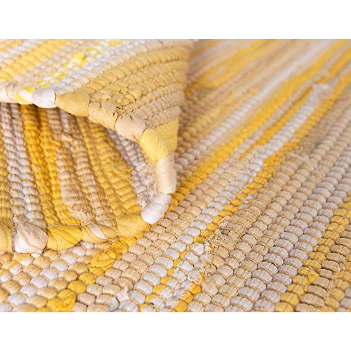 Rugs.com Chindi Cotton Collection Rug – 8' x 10' Yellow Flatweave Rug Perfect for Living Rooms, Large Dining Rooms, Open Floorplans